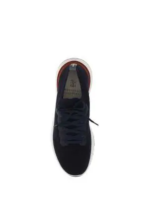 Brunello Cucinelli Lace-up Cotton Sneakers With Elongated Toe - Blue