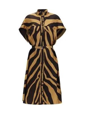 FERRAGAMO Twill Shirt Dress With Animal Print - Multicolor