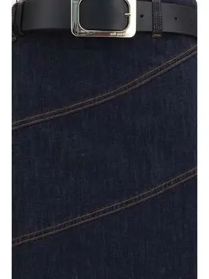 SELF-PORTRAIT Denim Midi Skirt With Belt