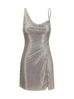 SELF-PORTRAIT Sequins Draped Dress - Silver