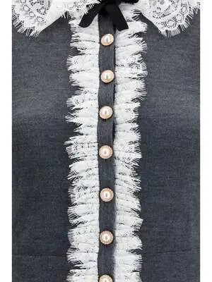SELF-PORTRAIT Knit Cardigan With Lace Collar
