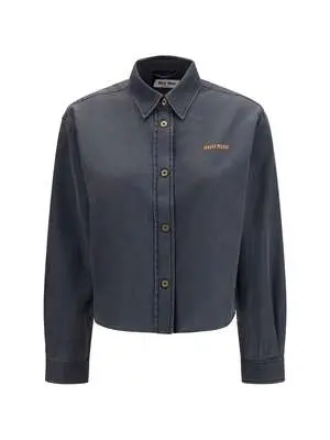 Miu Miu Denim-effect Cotton Shirt - Gray