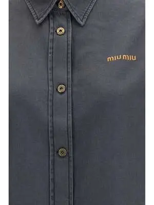 Miu Miu Denim-effect Cotton Shirt - Gray