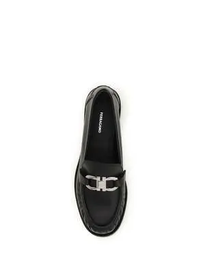 FERRAGAMO Leather Loafers With Gancini Detail