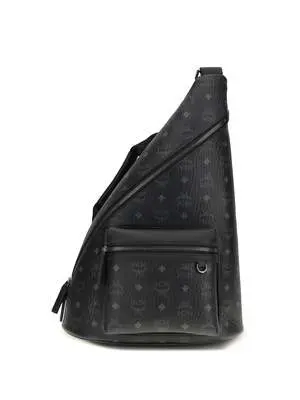 Mcm Aren Sling Printed Canvas Backpack - Black