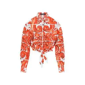Dolce & Gabbana Poplin Maiolica Print Cropped Shirt - Multicolor