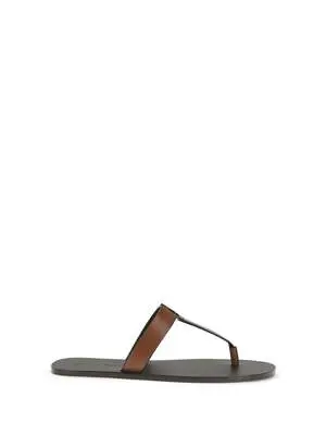 Saint Laurent Leather Thong Sandals With Monogram Detail - Brown