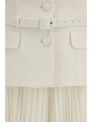 SELF-PORTRAIT Bouclé Midi Dress With Shawl Collar And Lace Trims