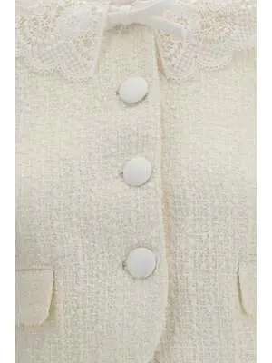SELF-PORTRAIT Bouclé Jacket With Lace Collar And Bow Detail - Multicolor