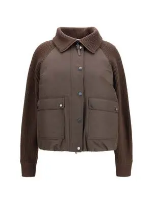 Brunello Cucinelli Padded Down Jacket With Wool Sleeves - Brown