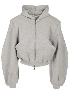 Attico Cropped Zip-up Hoodie With Embroidered Logo - Gray