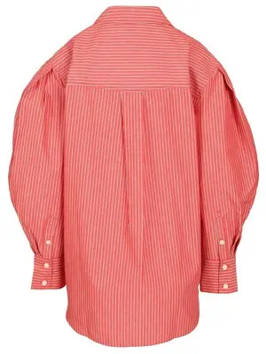 GANNI Oxford Shirt With Pocket And Stripes - Red