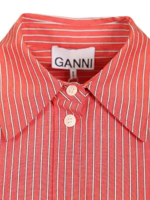 GANNI Oxford Shirt With Pocket And Stripes - Red