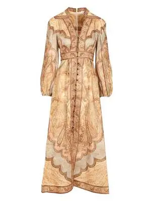Zimmermann Wanderlust Low-cut Midi Dress In Tapestry - Multicolor