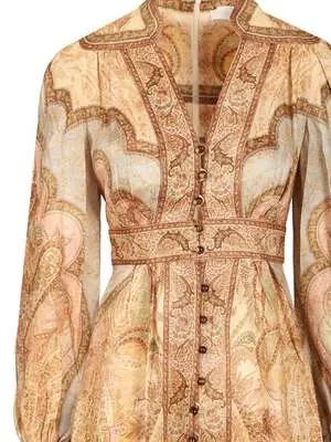 Zimmermann Wanderlust Midi Dress In Tapestry Print Linen
