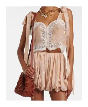 Chloé Floral Lace-trimmed Silk Top