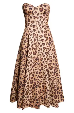 REISS Ramona Leopard Print Strapless Corset Midi Dress - Neutral