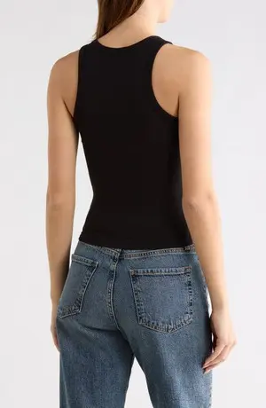 VON DUTCH Rhinestone Embellished Ribbed Scoop Neck Tank - Black