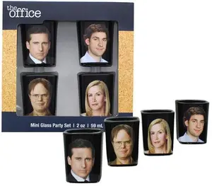 JUST FUNKY The Office Character Shot Glass Drinking Game | 2 Ounce Glasses | Set Of 4 - Black