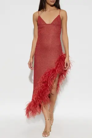 Oseree Feather Embellished Midi Dress