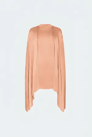 Lapointe Satin Cape Sleeve Mini Dress - Dune