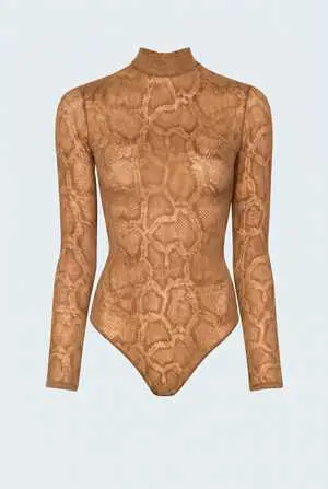 Lapointe Snake Lace Mock Neck Bodysuit