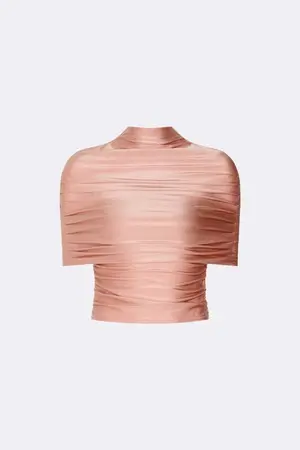 Lapointe Shine Jersey Mock Neck Ruched Top
