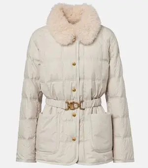 Moncler Cygnus Quilted Down Jacket With Detachable Collar And Belt - Beige