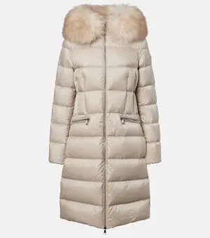 Moncler Boedic Down Coat With Shearling Trim - Beige