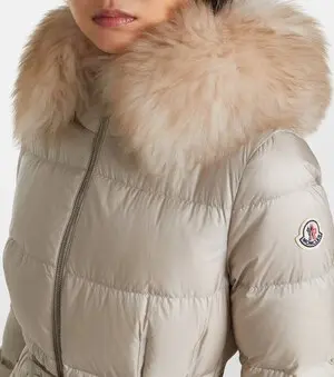 Moncler Boedic Down Coat With Shearling Trim - Beige