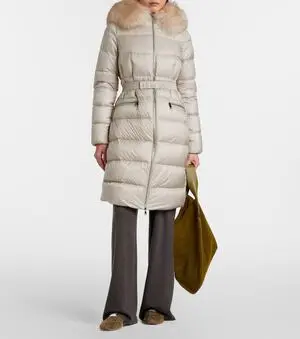 Moncler Boedic Down Coat With Shearling Trim - Beige