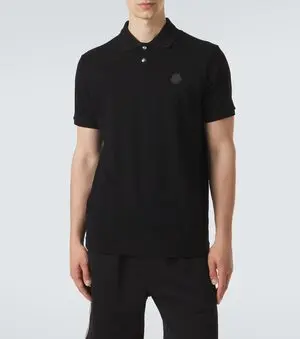 Moncler Leather-trimmed Cotton Piqué Polo Shirt - Black