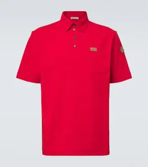 Moncler Leather-trimmed Cotton Piqué Polo Shirt - Red