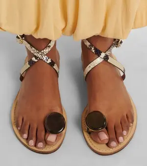 AMANU Kigali Python Embossed Leather Sandals - Beige