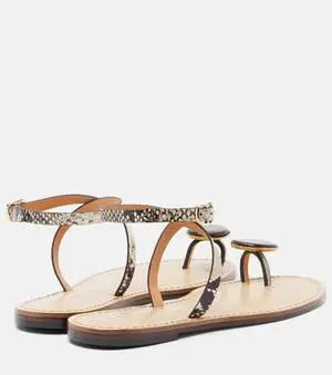 AMANU Kigali Python Embossed Leather Sandals - Beige
