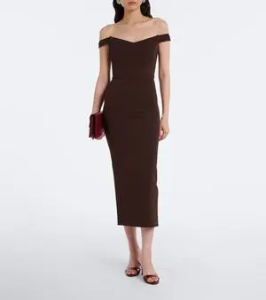 Alex Perry Off-shoulder Crêpe Midi Dress In Cacao