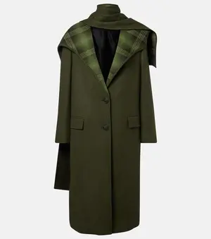 Attico Scarf-detail Wool-blend Coat - Green