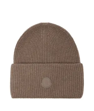 Moncler Wool And Cashmere Ribbed Beanie - Brown