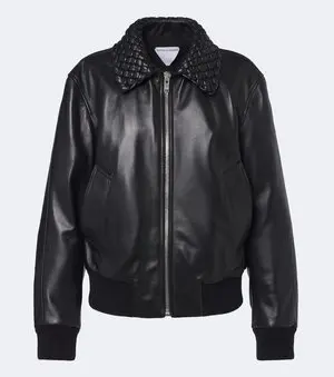 Bottega Veneta Intrecciato Leather Blouson Jacket - Black