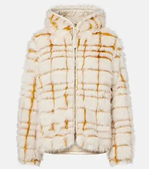 Moncler Pluvier Checked Faux Fur Jacket - White