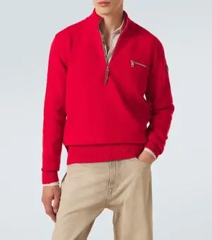 Moncler Wool And Cashmere Half-zip Sweater - Red