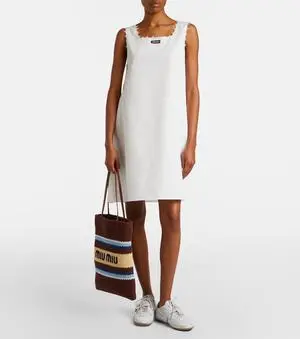 Miu Miu Striped Raffia-effect Shopper