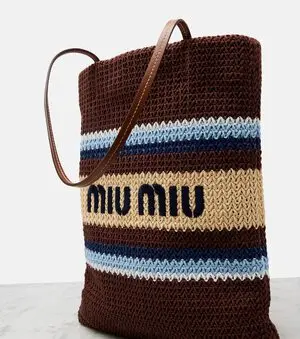 Miu Miu Striped Raffia-effect Shopper