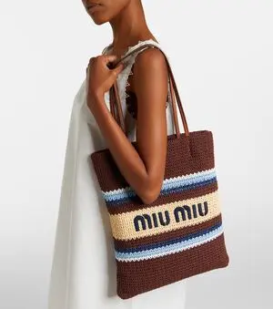 Miu Miu Striped Raffia-effect Shopper