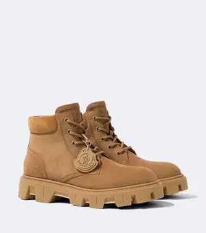 Moncler Leather Lace-up Boots - Beige