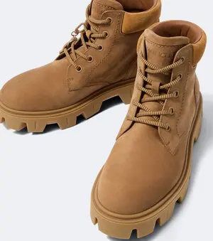 Moncler Leather Lace-up Boots - Beige