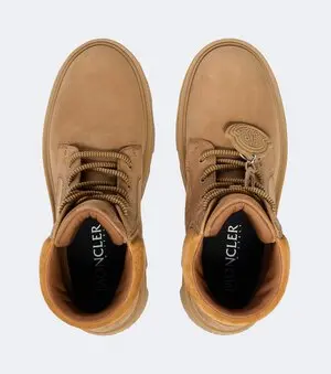Moncler Leather Lace-up Boots - Beige