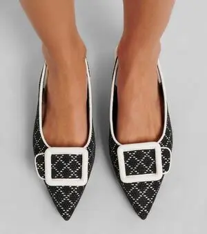 Manolo Blahnik Maylura Raffia-effect Slingback Flats