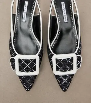 Manolo Blahnik Maylura Raffia-effect Slingback Flats