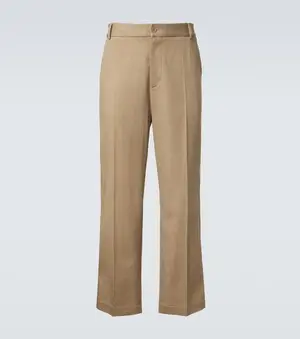 Moncler Pleated Cotton Straight-leg Trousers - Beige
